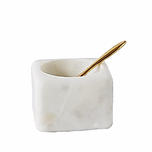 Creative Co-Op Square White Marble Brass Spoon (Set of 2 Pieces) Bowl, 24 ounces