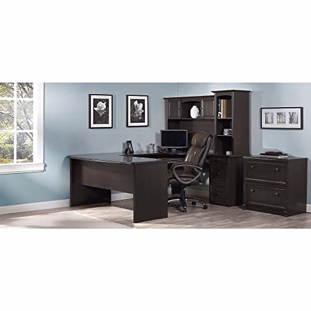 Realspace® Broadstreet 65"W U-Shaped Executive Desk, Walnut