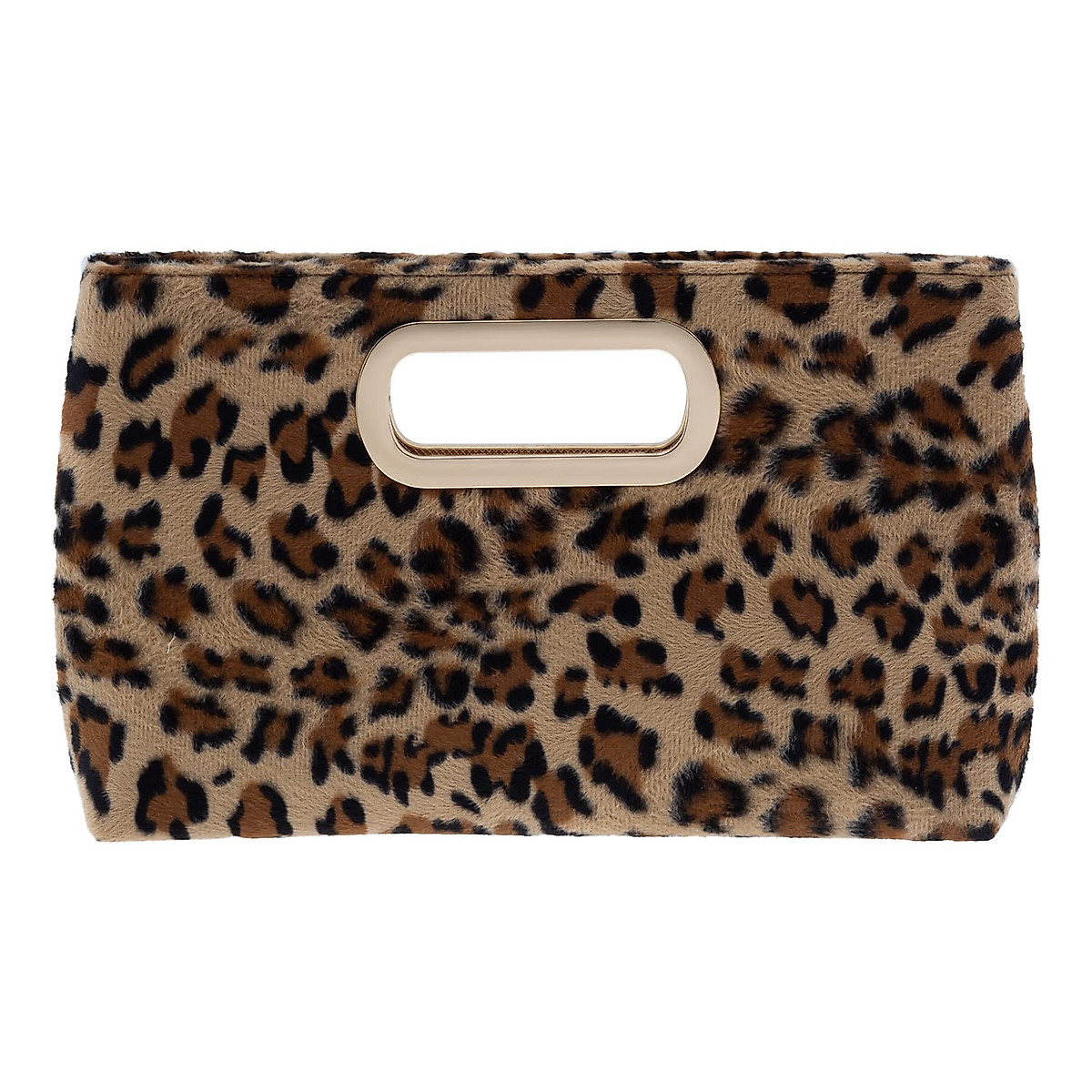 Leopard Print Faux Fur Top Handle Clutch, Mustard