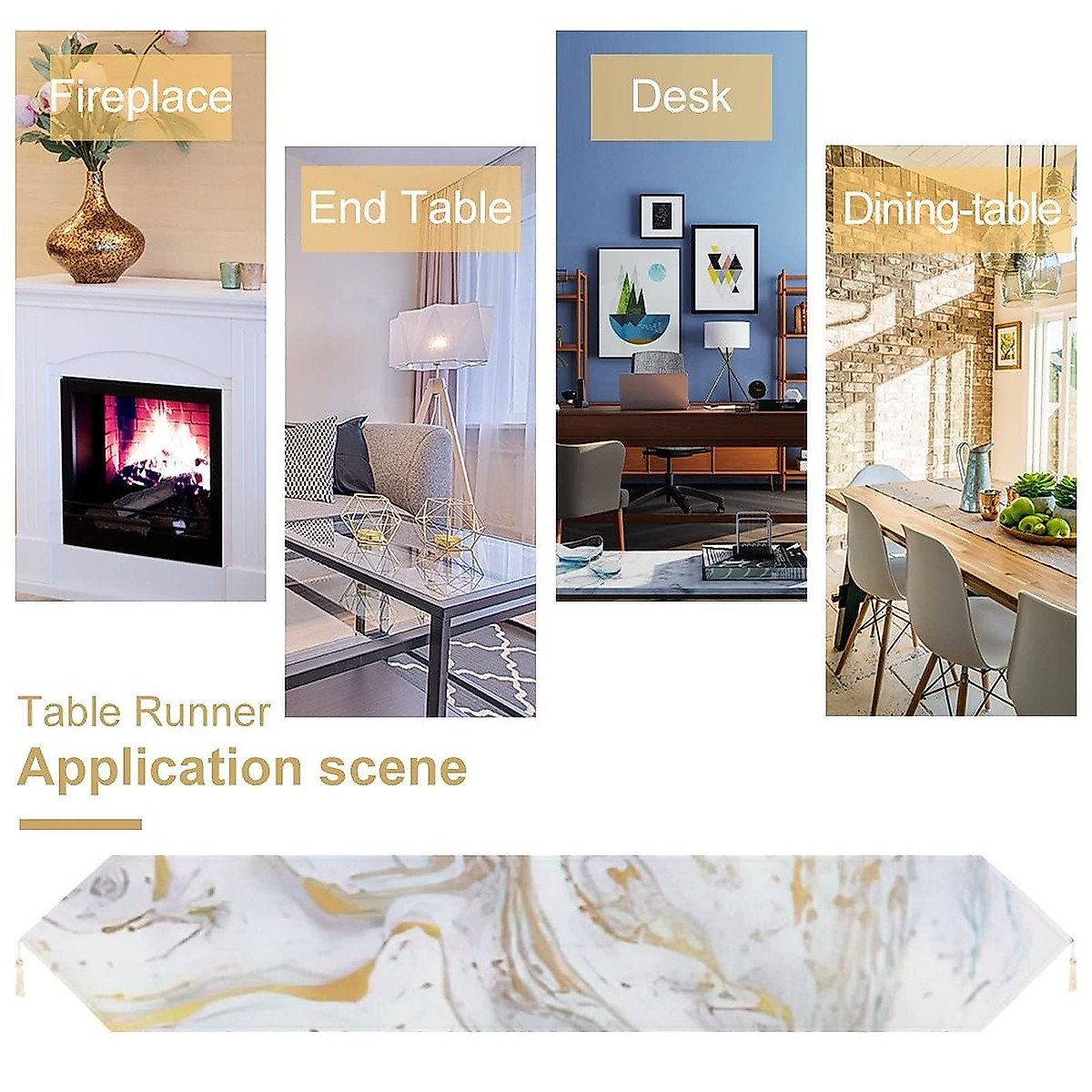 White Gold Flowing Marble Table Runner Spring Summer Table Runners Dresser Scarf for Home Party Holiday Kitchen Dining Table Decor 70x13 INCH