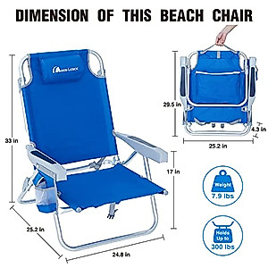 MOON LENCE Folding Beach Chair with 5 Positions High Recliner Chair Lightweight Portable Backpack Chair with Towel bar for Camp,Outdoor,Travel