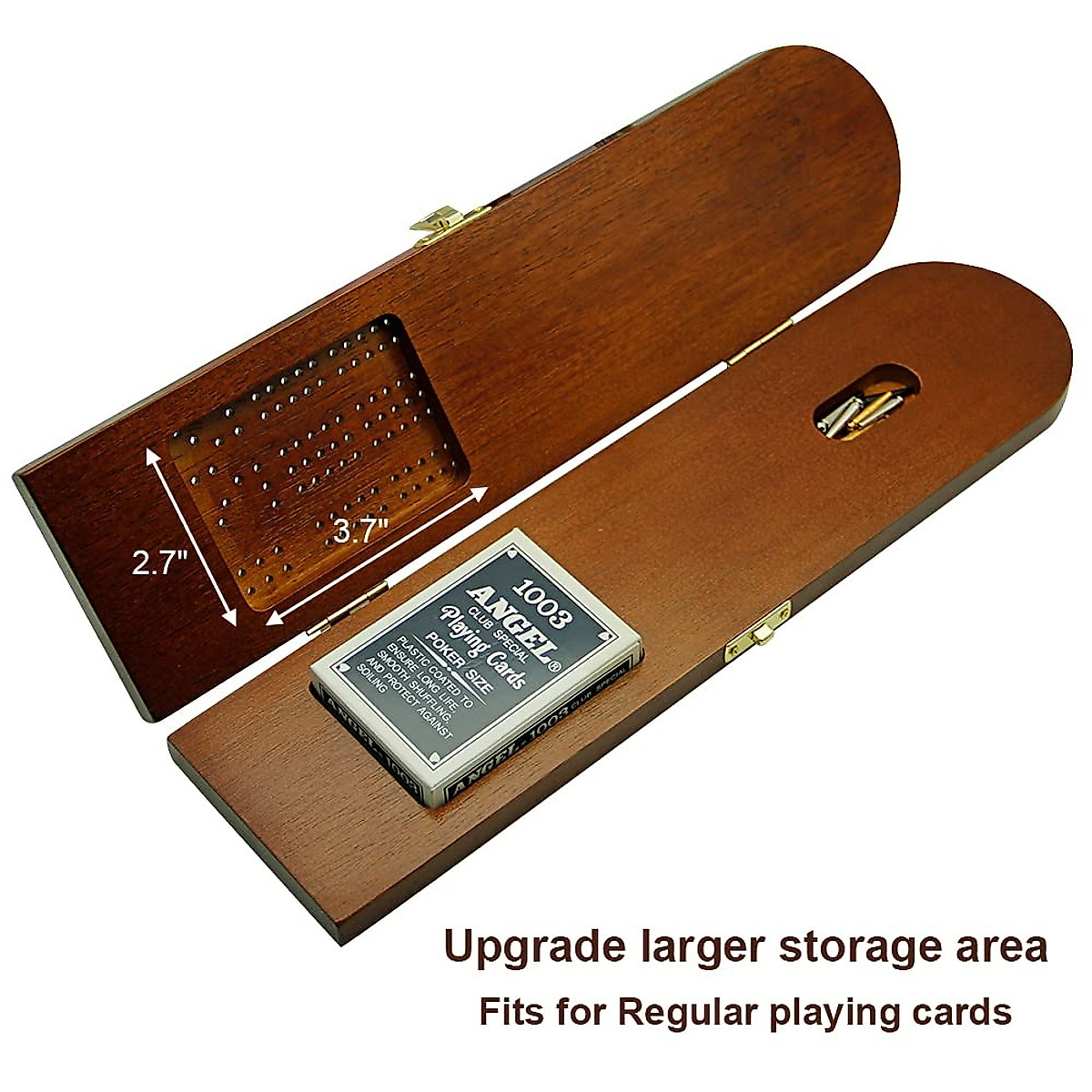 Juegoal Wood Cribbage Board Game Set 3 Tracks with Metal Pegs, Cards, Storage Area
