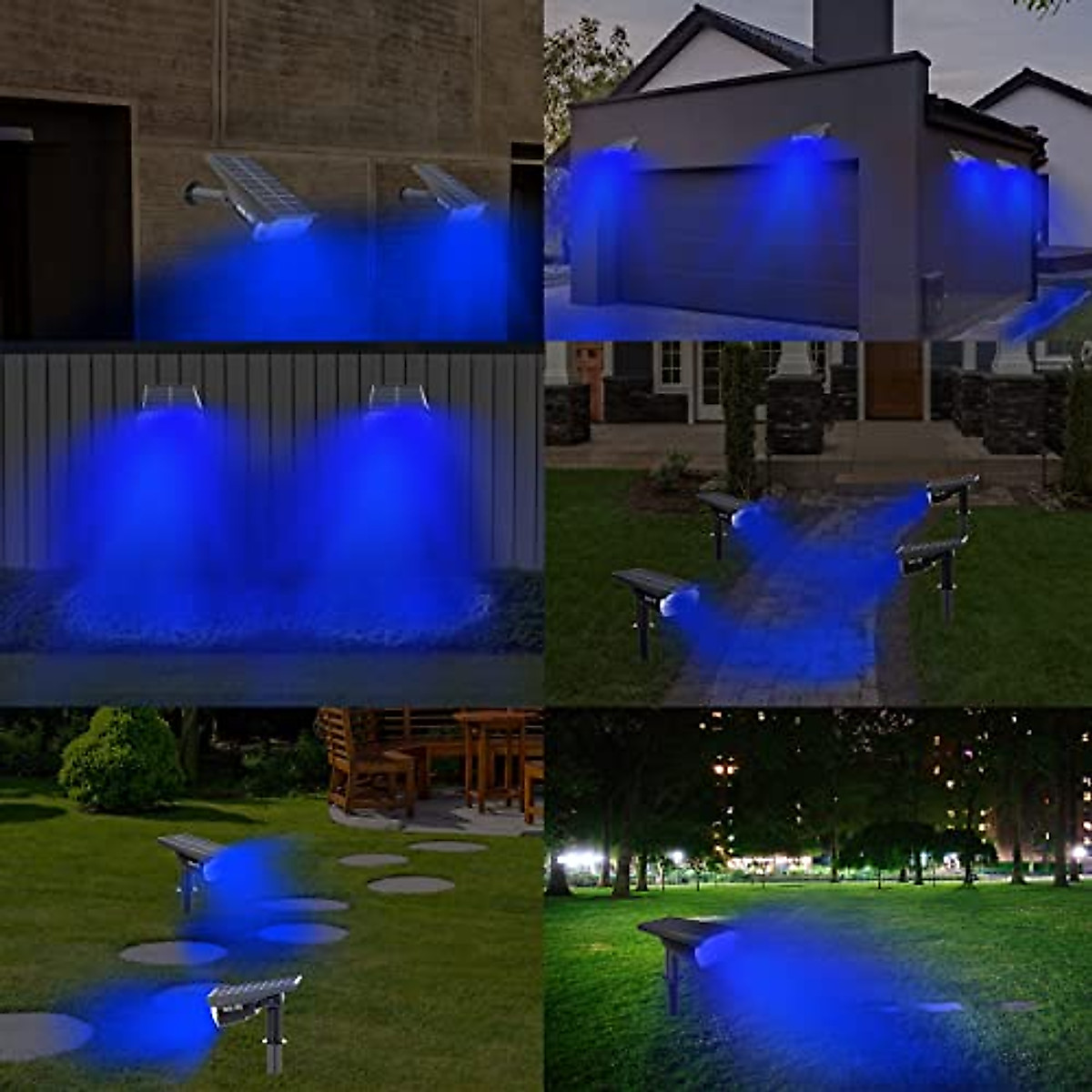 AOUNQ Solar Spot Lights Outdoor Landscape Lighting Blue, [64 LEDs/1000 Lumens/3 Modes] 2-in-1 Solar Outdoor Lights, IP67 Solar Spotlights Outdoor Waterproof Pathway Garden Lights for Yard Tree, 2 Pack