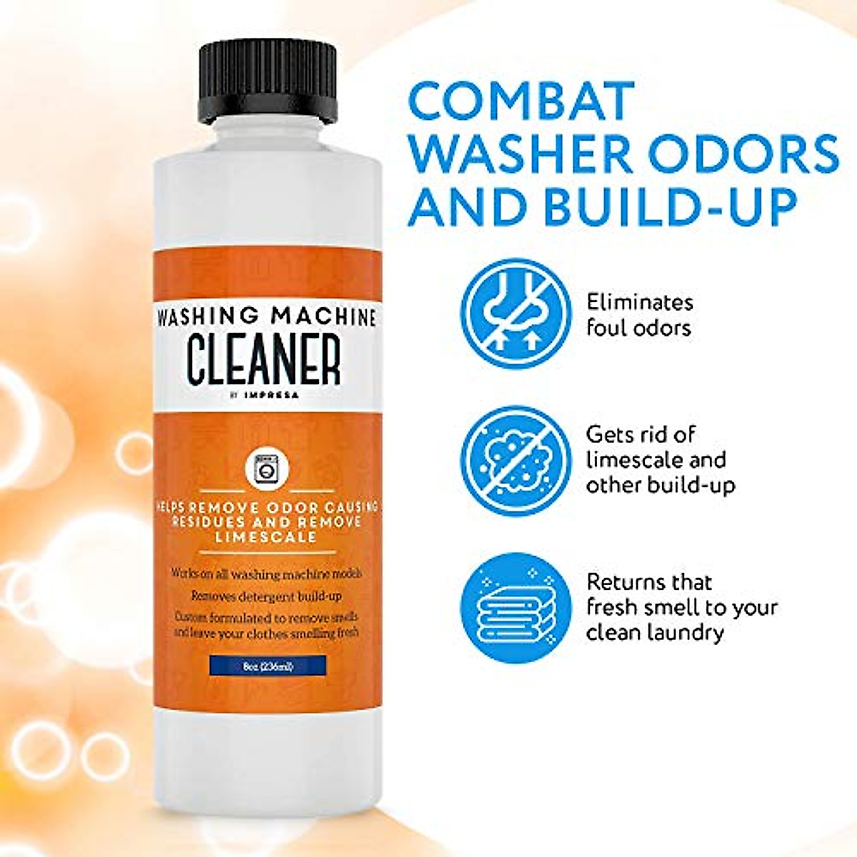 IMPRESA 2 Pack Washing Machine Cleaner for All Washers (Top Load, Front Load, HE and Non-HE) Compatible with Maytag, Whirlpool, Kenmore MADE IN USA - Four Uses