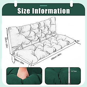 HZMGPCM Swing Cushions 3 Seater Replacement Porch Swing Cushions Outdoor 60 inch Patio Swing Cushions Waterproof Thicken 5" Dark Green Bench Cushion with Backrest & Ties for Garden Outdoor Furniture
