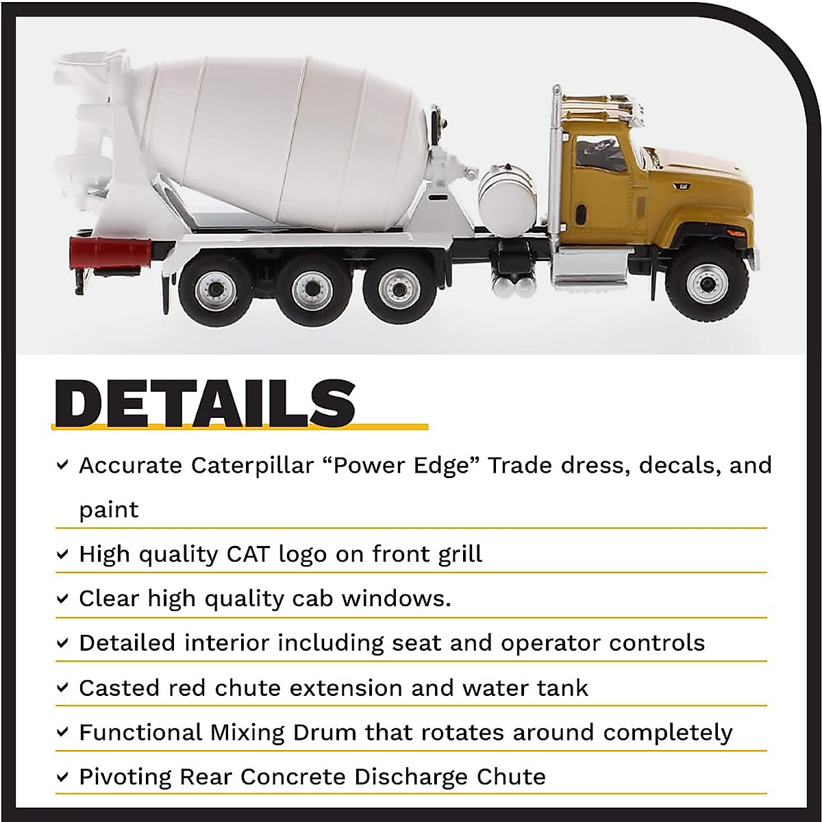 Diecast Masters 1:87 Caterpillar CT681 Concrete Mixer, HO Scale Series Cat Trucks & Construction Equipment | 1:87 Scale Model Diecast Collectible Model 85512
