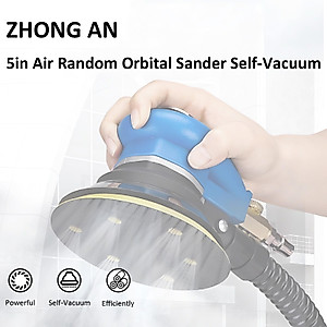 ZHONG AN 5" Professional Orbital Sander, Dual Action Palm Sander for Auto Body Work, Hook and Loop Vacuum System