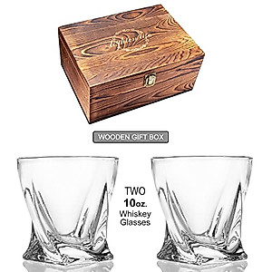 Lighten Life Whiskey Stones Gift Set,Whiskey Glass Set 2 in Wooden Box with 8 Granite Whiskey Stones,Premium Bourbon Glasses with Stones,Whiskey Stone Gift for Dad Husband Boyfriend Fathers Day