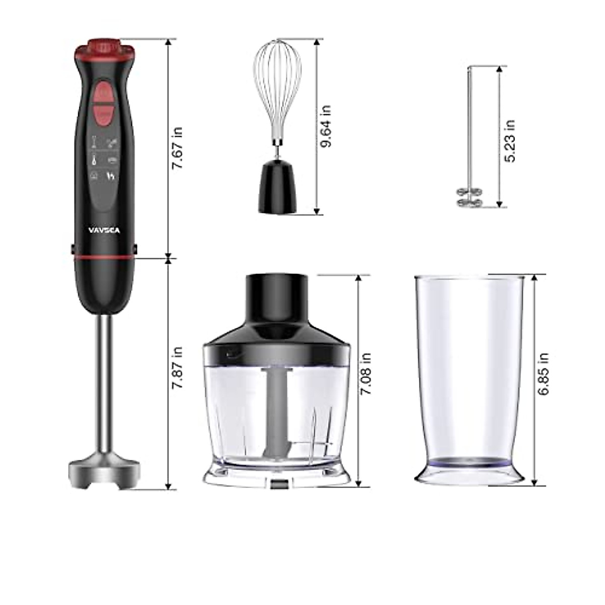 Vavsea Immersion Hand Blender, 12-Speed Multi-Function Handheld Stick Blender with Stainless Steel Blades, Chopper, Beaker, Whisk and Milk Frother for Baby Food/Smoothies/Puree, BPA Free