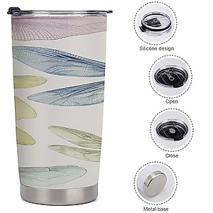 FHENMSA Reusable Plastic Water Cups with Lids,Dragonfly Drawing Print Anti-overflow Cup,sports Travel Coffee Cup
