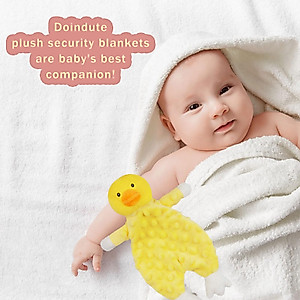 Doindute Baby Yellow Duck Soft Stuffed Animal Security Blanket, Plush Duck Character Lovey Blanket, Baby Shower/Nursery Gift, Newborn Infant Toddler Snuggle Blankie for Boys Girls, 10 Inches