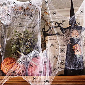 Joyseller 1200sqft Spider Web Halloween Decorations Outdoor, Stretchy Spider Webbing with 50pcs Spiders, Giant Halloween Spider Web Decor