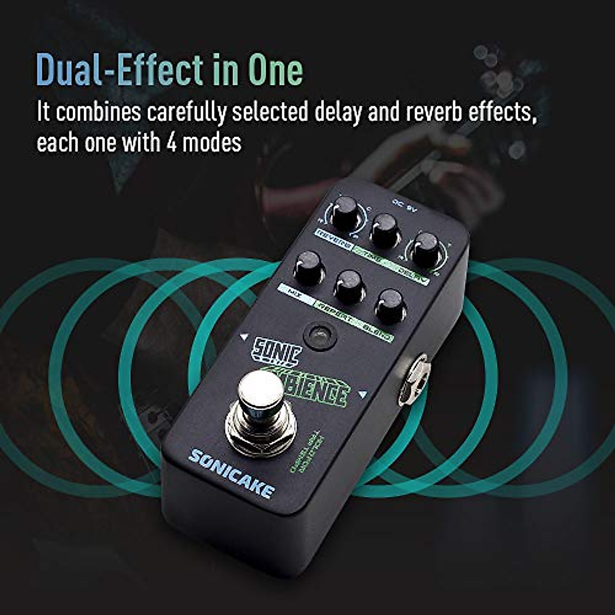 SONICAKE Delay Reverb Pedal Sonic Ambience Multi Mode Tap Tempo Delay and Reverb Guitar Bass Effects Pedal