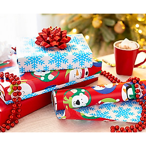 American Greetings 175 sq. ft. Reversible Kids Christmas Wrapping Paper, Santa and Snowflakes (1 Jumbo Roll 30 in. x 70 ft.)