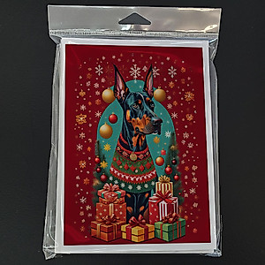 Caroline's Treasures DAC3077GCA7P Doberman Pinscher Holiday Christmas Greeting Cards Pack of 8 Blank Cards with Envelopes Whimsical A7 Size 5x7 Blank Note Cards