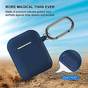 ATUAT AirPods Case Cover, Full Protective Silicone Skin Dust-Proof Designed for Apple AirPods 1st 2nd Generation with Keychain, Front LED Visible, Midnight Blue