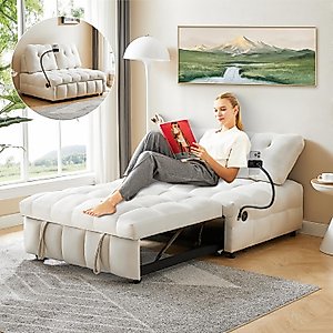 Cirui Sleeper Sofa Couch with Pullout Bed for Living Room,Modern Convertible 3 in 1 Sofa Bed Couch with Removable Backrest,Sleeper Sofa Bed with USB Port and Swivel Phone Stand,Beige