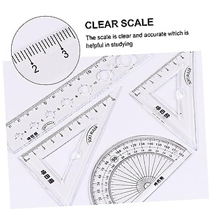 Operitacx 4 Set Clear Ruler Math Protractor Straight Ruler Triangular Ruler Geometry Ruler Ruler Suit Tools for Rulers Plastic Ruler Stationery Unisex to Draft