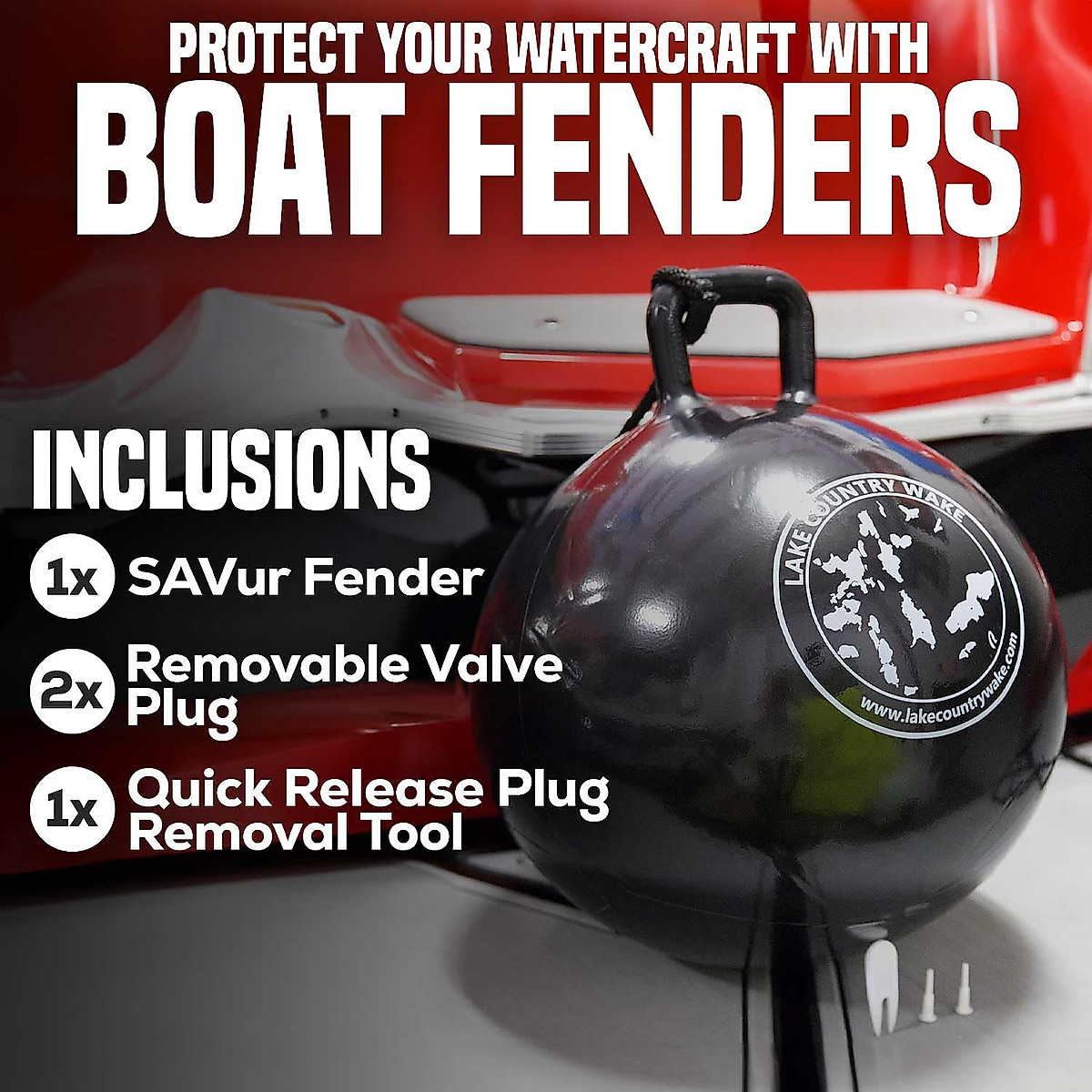 Lake Country Wake SAVur Inflatable Boat Fender Bumper with Rope Lines 4 Pack Four Boat Bumpers with Fender Lines for Boat Docking and Tie Ups