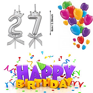 VSHILI 27 72 Birthday Candles, 27th 72nd Cake Candles, Silver Happy Birthday Number 27 72 Candles Cake Topper Decorations for Party Men Women