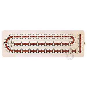 House of Cribbage Continuous Cribbage Board Alphabet e Shape Inlaid in Maple and Bloodwood with Storage Drawer for pegs and Cards - 3 Tracks