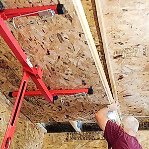 Drywall Lift 11' Drywall Panel Hoist Construction Rolling Caster Wheel Lockable Tool Jack Lifter Jack Drywall Lift Construction Tools (Red)