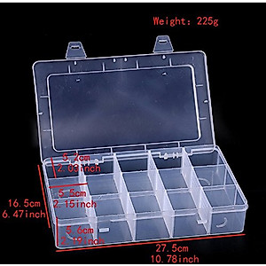 DJUNXYAN Large Transparent Thick Hard 15 Grids Adjustable Compartment Slot Plastic Hobby Craft Storage Box Case Raft Storage Box Organizer with Snap-Lock Tray Container (L 15 Girds, White6)