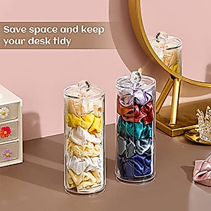 5Pcs Acrylic Cotton Pad Holder, FHDUSRYO Q-Tips Cotton Swab Dispenser Apothecary Jar with Lid, Bathroom Cotton Wool Bud Organizer Clear Makeup Container for Vanity Storage Cotton Ball Cosmetic Pads Floss