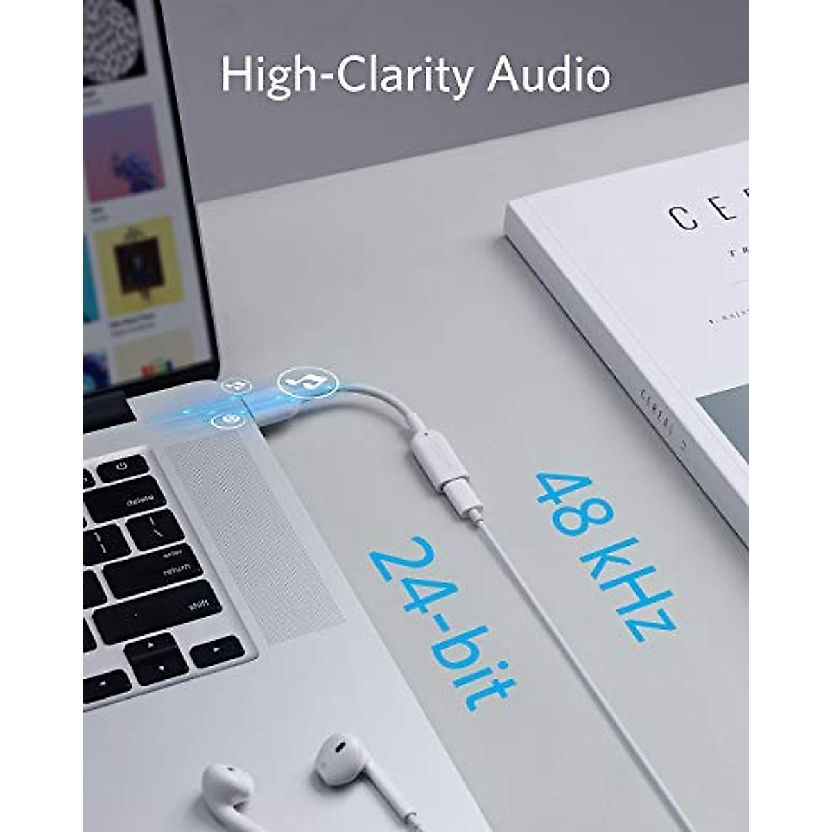 Anker USB-A to Lightning Audio Adapter Cable, MFi Certified Female Lightning Dongle, Supports Volume Control and Mic for Headphones, Earphones, Earbuds, and More.