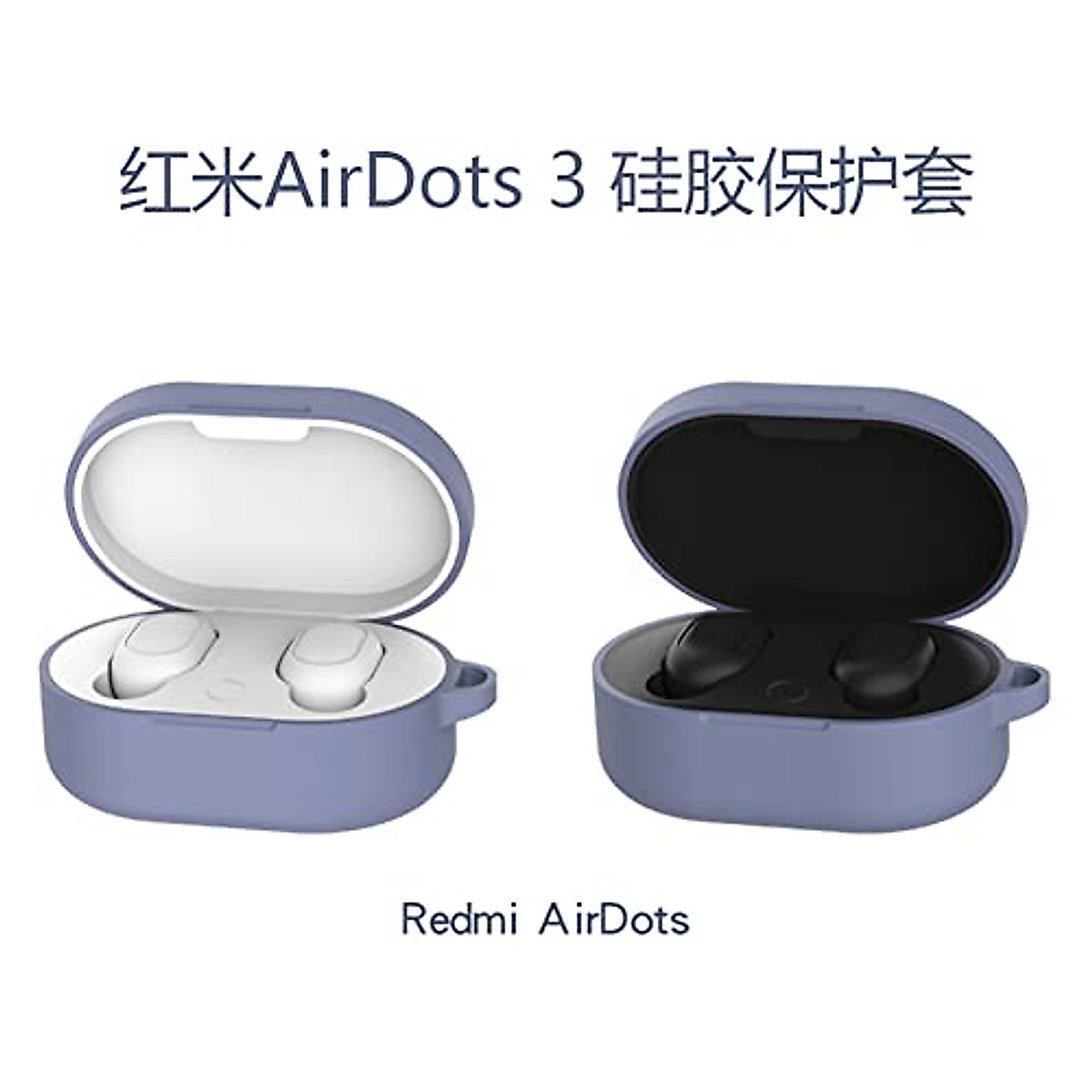 2 Pack DAYJOY Soft Silicone Protective Case Cover Compatible with Redmi Airdots 3 Earbuds, Protective Skin Sleeve with Key Chain (Black+Blue)