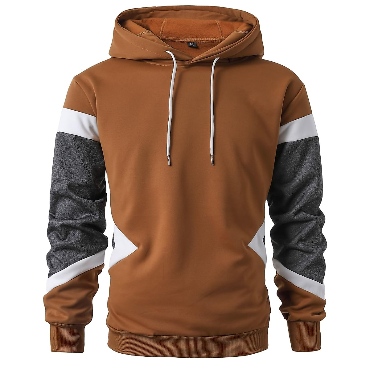 LQHHYLYX Mens Hoodie Multicolor Panel Sweatshirt Fleece Long Sleeve Sports Tops (Medium, Light tan)