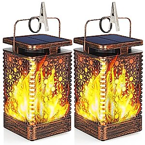 Solar Lanterns Outdoor, Solar Lights Realistic Flickering Flames, Waterproof Outdoor Hanging Lantern, Solar Powered Lantern, Auto On-Off, Outdoor Decorative Lantern for Umbrella, Patio, Yard, Garden