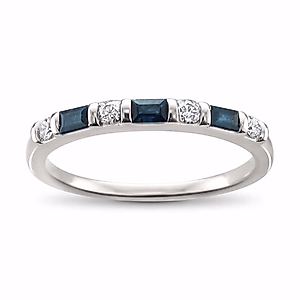 Beyond Brilliance 1/3 Carat Diamond, Channel-Set 14K White Gold Round Diamond & Baguette Blue Sapphire Bridal Wedding Band Ring (H-I, I2-I3) Natural Diamond Wedding Band For Women | Gift Box Included Size-6