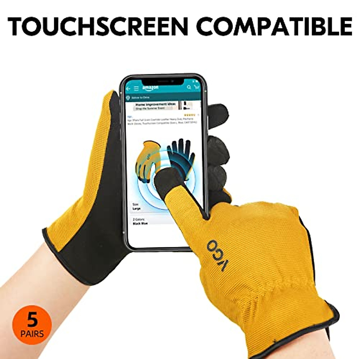 Vgo... 5-Pairs Multi-Functional Safety Work Gloves, Builder Gloves, Gardening Gloves, Light Duty Gloves, Value Pack (Size L, 5 Colors, AL8736)