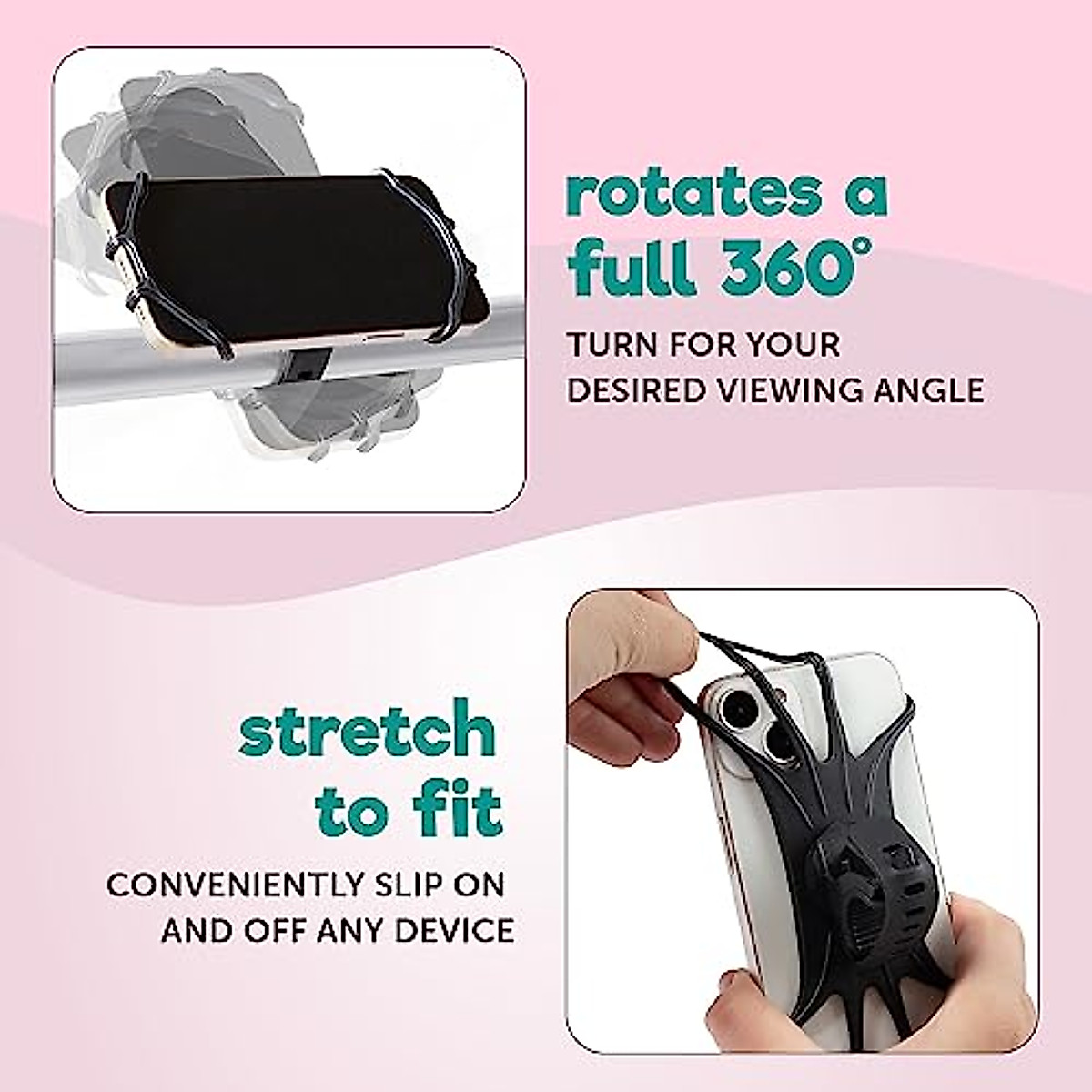 Hoovy Silicone Stroller Phone Holder | Cell Phone Holder for Strollers, Shopping Carts, or Handlebars | Phone Holder Mount for Strollers