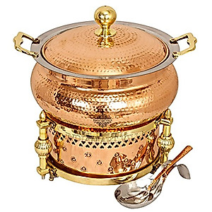 IndianArtVilla Steel Copper Chafing Dish with Sigdi Design Gel Fuel Stand, Buffet Warmer Serveware Party, 135 OZ