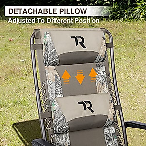 TR Outdoor Zero Gravity Chair Heavy Duty Support 400Lbs Padded Reclining Folding Patio Lounge Chair with Removable Headrest Adjustable Recliner (CAMO)