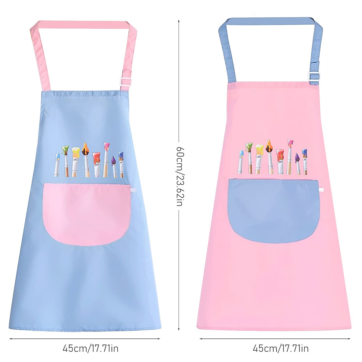 JJYHEHOT 2 Pack Children's Apron, Pink and Blue Cute Kids Apron, Adjustable Waterproof Apron with Big Pocket, Girls Boys Bib Aprons for Painting Crafting Cooking Baking
