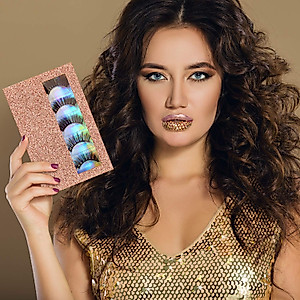 2 Packs 5 Pairs False Eyelash Storage Book Box Empty Glitter False Eyelash Storage Case Lash Storage Container Makeup Display Lash Holder Portable Travel Lash Catalog for Women Girls, Rose Gold