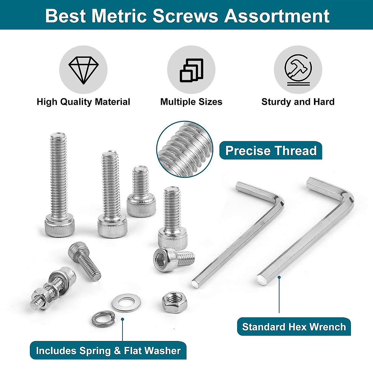 SATANTECH 1600Pcs Metric Screw Assortment,M2 M3 M4 M5 Metric Bolt Assortment,304 Stainless Steel Metric Machine Screws,Hex Socket Head Cap Screws Nuts and Bolts Assortment Kit with Flat & Lock Washers