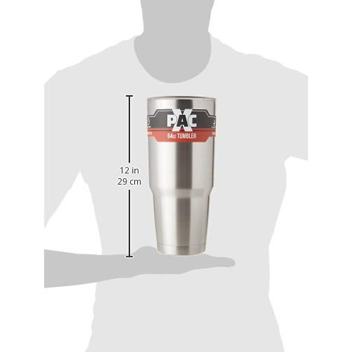 XPAC 64 Ounce Double Vacuum Wall Stainless Steel Tumbler with Lid, Fits in a 4" Wide Car Beverage Holder