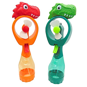 Dinosaur Misting Spray Bottle Fan Kids Personal Cooling Mist Portable Handheld Humidifier Powered Tyranasaurus T-Rex Fans with Mist for Boys or Girls, Set of 2