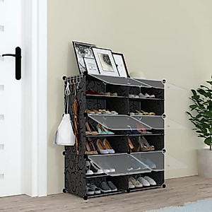 HOMICKER Shoe Rack Organizer, 24 Pair Shoe Storage Cabinet with Door Expandable Plastic Shoe Shelves for Closet,Heels,Boots,Slippers,6 Tier