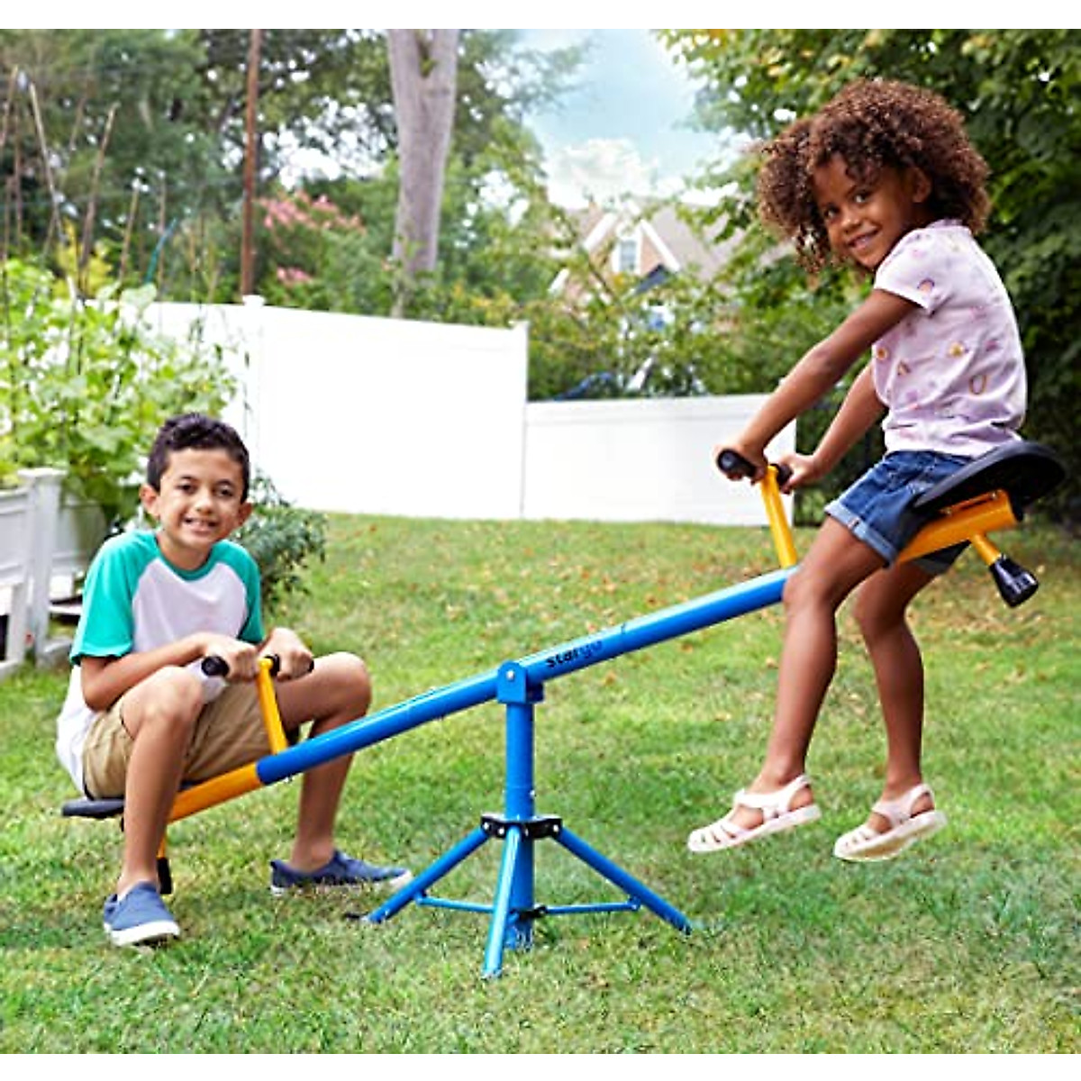 360 Swivel Spinning Seesaw for Kids, Teeter Totter with Adjustable Frame 46-70”, Indoor or Outdoor Playground Equipment