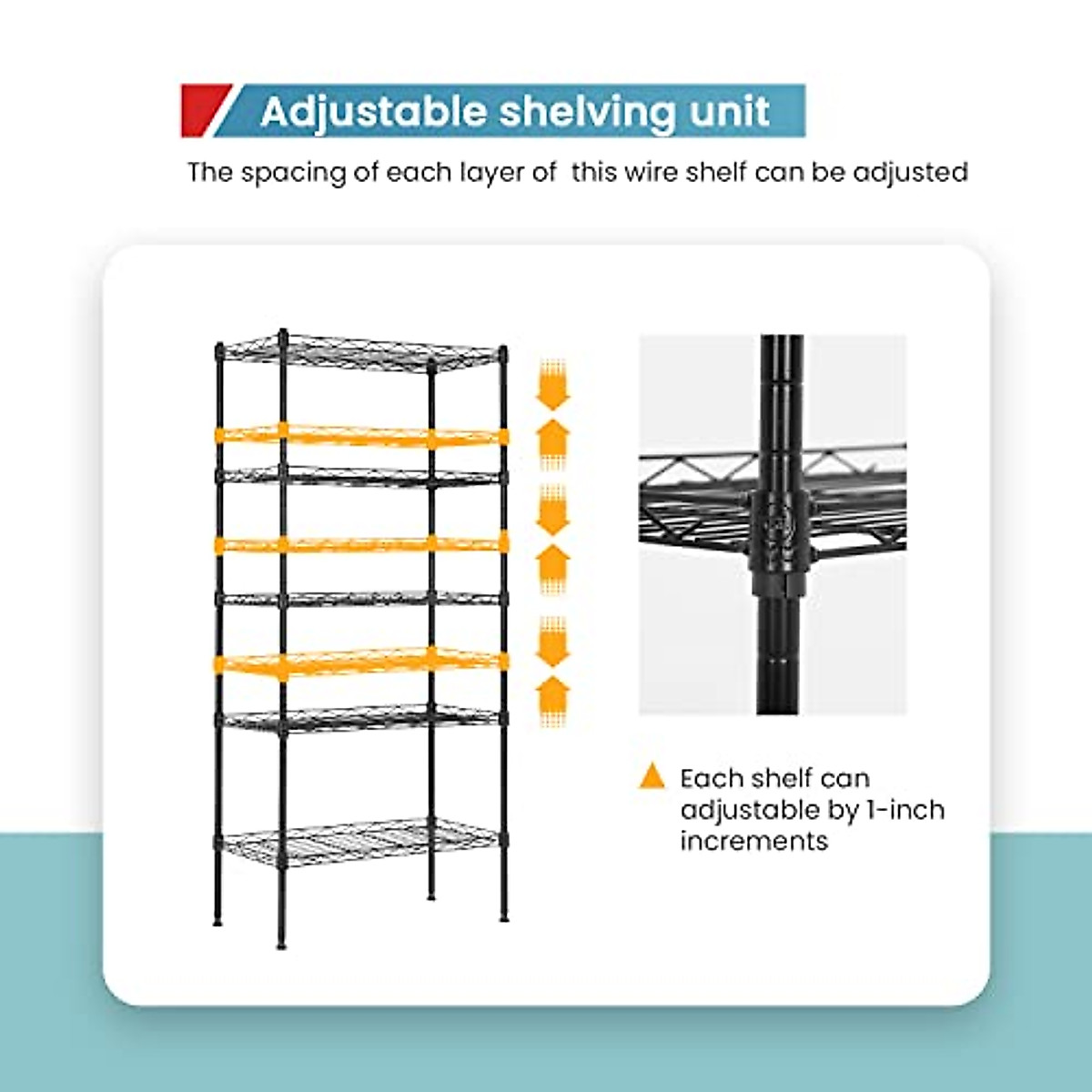 Yewuli 5 Tier Metal Shelves Storage Rack Pantry Shelving Unit Small Standing Shelf, Adjustable Organizer Racks Wire Shelving Unit for Laundry Bathroom Kitchen Closet, Black
