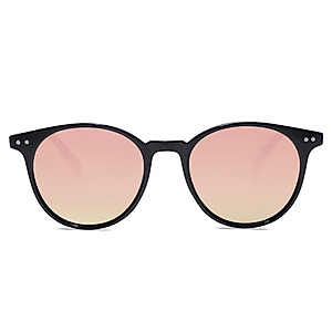 SOJOS Small Round Classic Polarized Sunglasses for Women Men Vintage Style UV400 Lens SJ2113, Black/Rose Gold