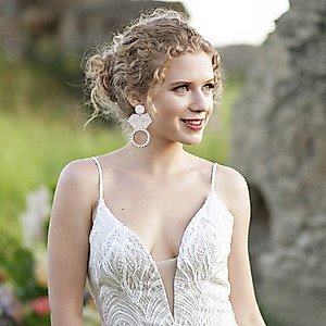 Rhinestone Wedding Bridal Earrings for Women Handmade Wedding Diamond Ring Beaded Drop Earrings Fun Statement Engagement Ring Dangle Earrings Bachelorette Party Jewelry Gifts