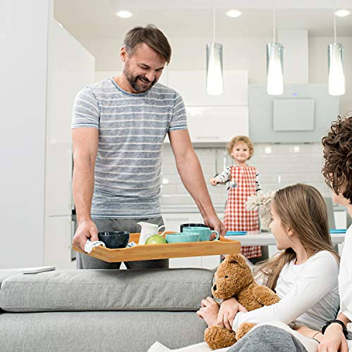 Pipishell Bamboo Serving Tray with Handles Rectangular Wooden Breakfast Tray Works for Eating, Working, Storing, Used in Bedroom, Kitchen, Living Room, Bathroom, Hospital and Outdoors-17x13x2inches