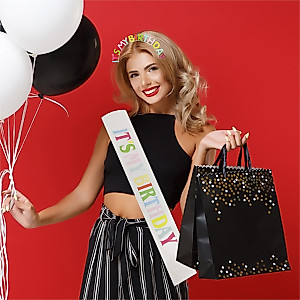 IT'S MY BIRTHDAY Satin Sash and Crown Tiara for Women, Rainbow Headband Party Decorations for 16, 18, 21, 30, 40, 50 or Any Other Age