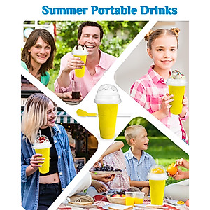 Slushy Maker Cup, DIY Magic Slushy Maker Squeeze Cup, Portable Smoothie Squeeze Cup for Juices, Milk and Ice Cream Make, Double Layers Silica Cup with Lid & Straw for Kids, Friends, Family (Yellow)1